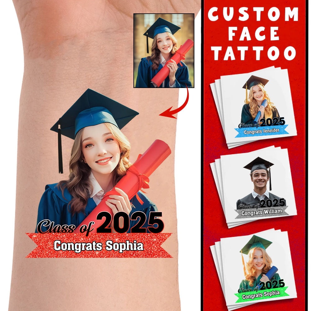 Graduation Tattoo Gift Custom Photo And Text Temporary Tattoo, Persona ...