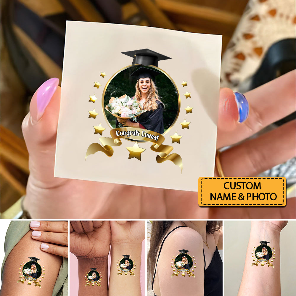 Congrats Grad Custom Color And Name Temporary Tattoo, Personalized Gra ...