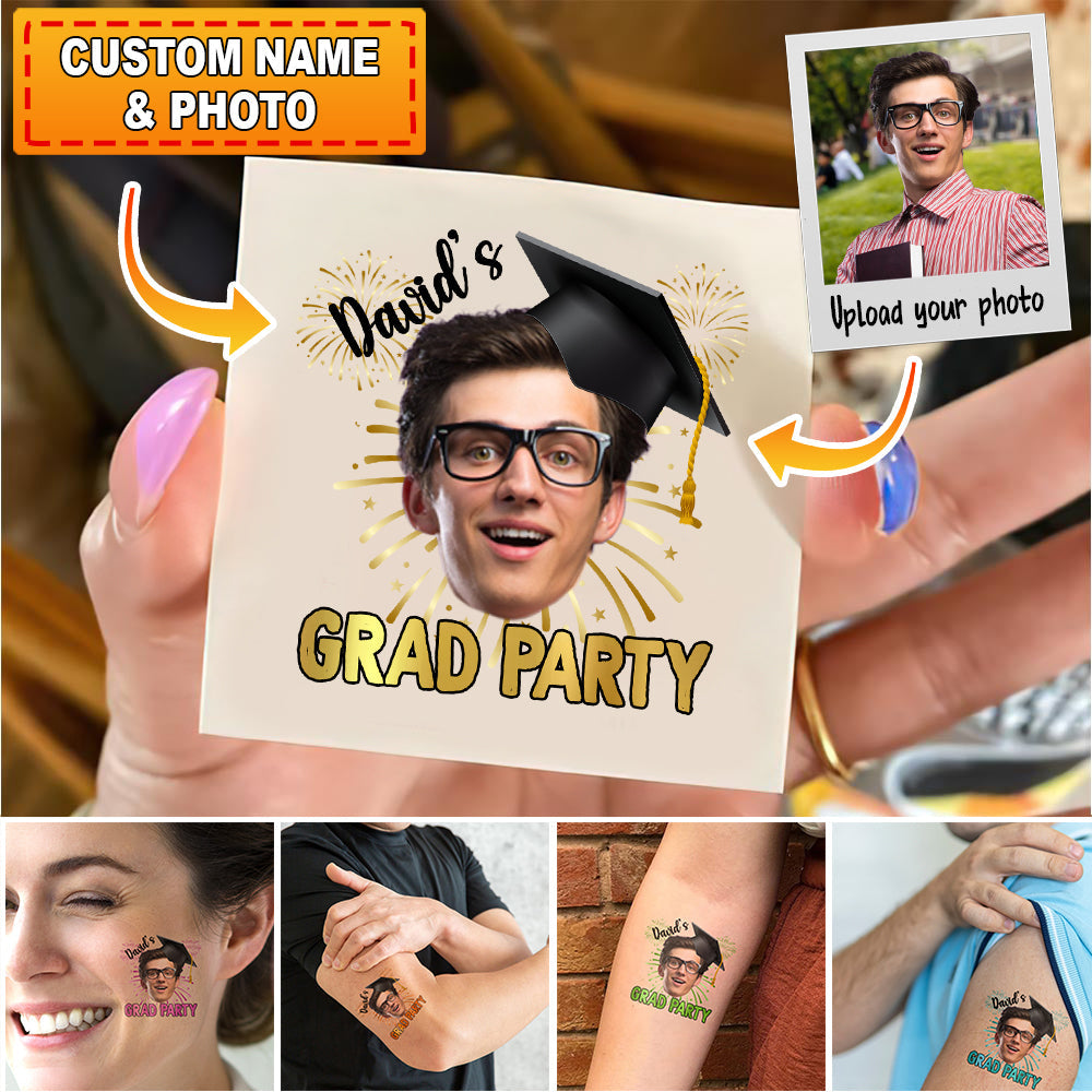 Grad Party Tattoo Gift, Custom Temporary Tattoo, Personalized Tattoo ...