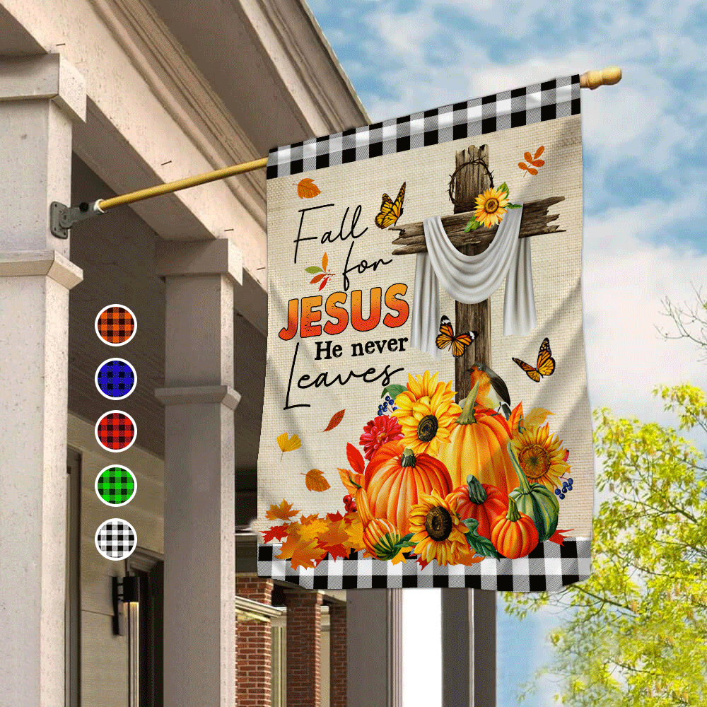 Fall For Jesus - He Never Leaves - Personalized Photo And Name Flag ...