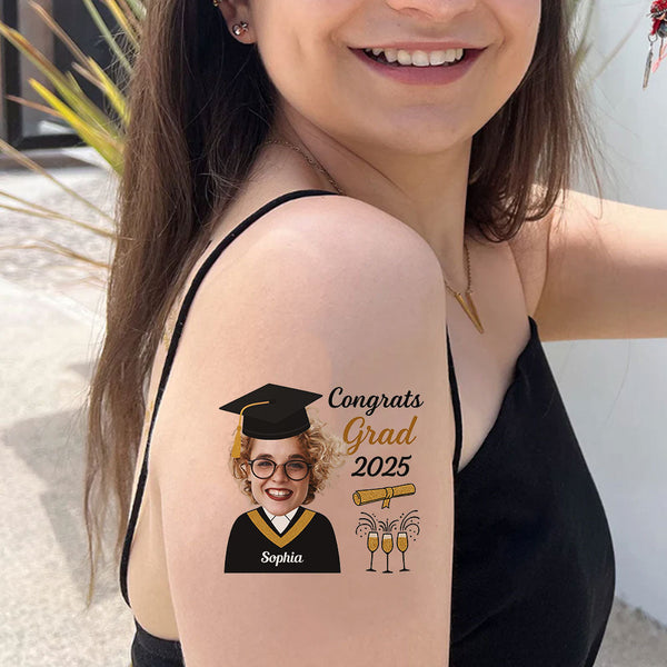 Congrats Grad 2025 Tattoo Gift, Custom Temporary Tattoo, Personalized ...