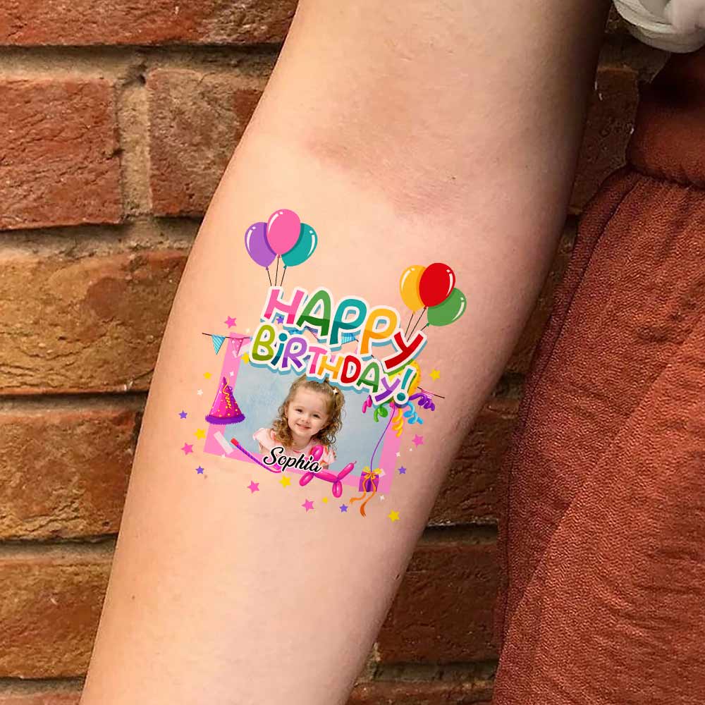 Colorful Birthday Balloon, Custom Photo And Texts Temporary Tattoo, Pe ...