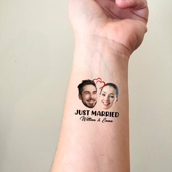 Just Married Tattoo, Custom Face Photo And Texts Temporary Tattoo, Per ...